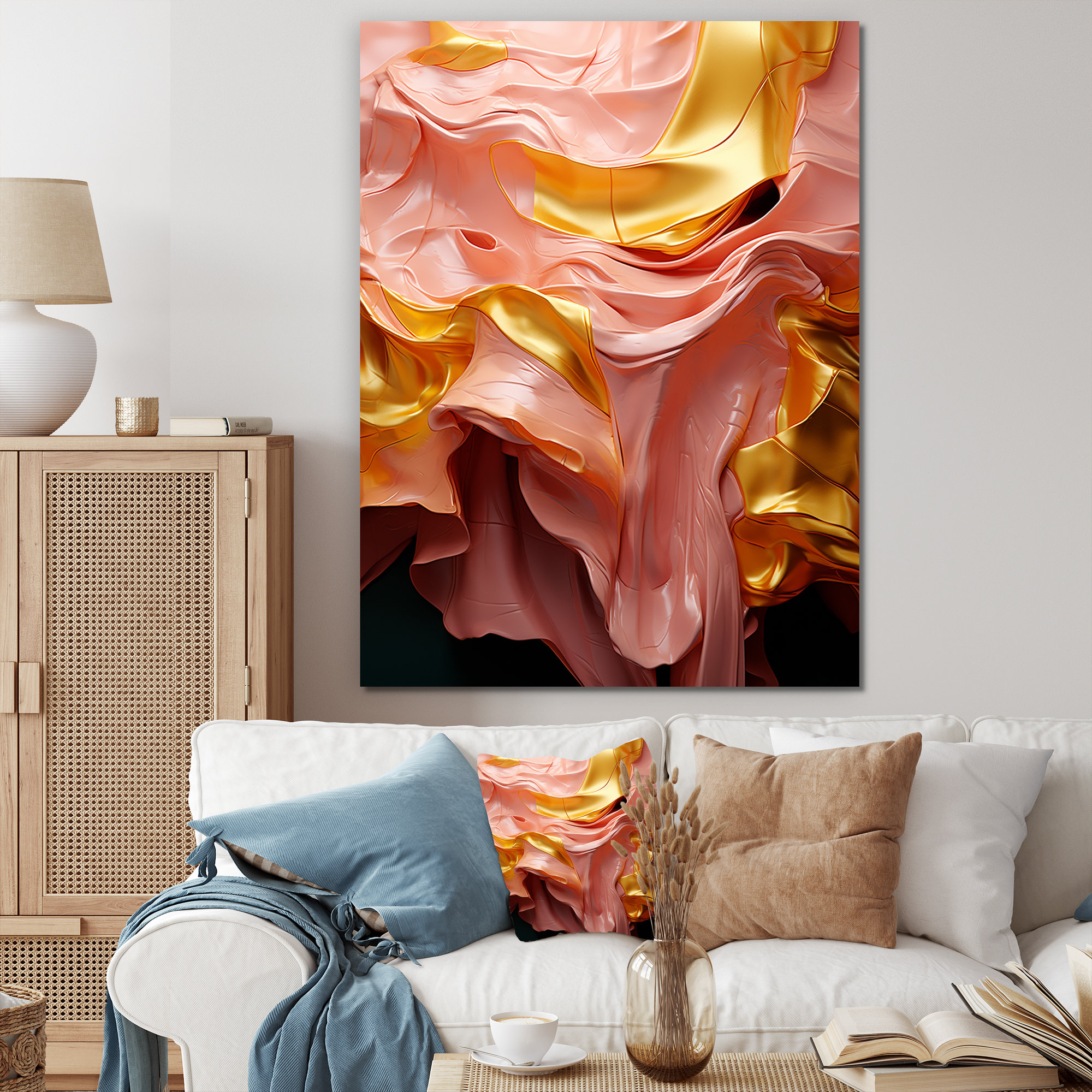 Wrought Studio Sudden Joy Mystical Abstraction Pink And Gold I - Abstract Painting Canvas Print ...